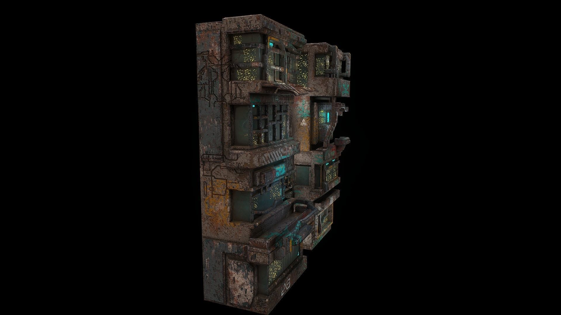 3D model Low poly sci fi building wall facade VR / AR / low-poly | CGTrader