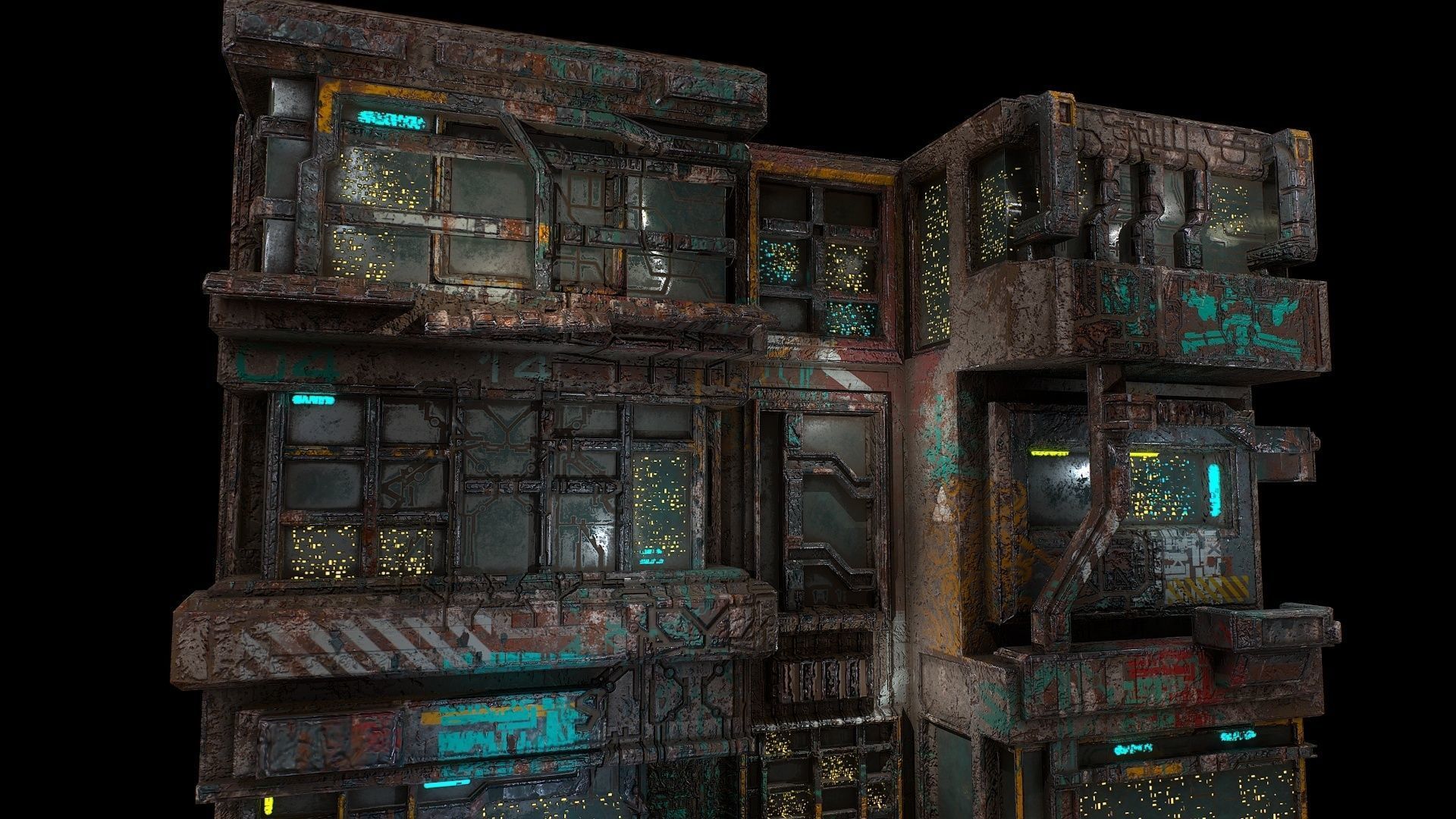 3D model Low poly sci fi building wall facade VR / AR / low-poly | CGTrader