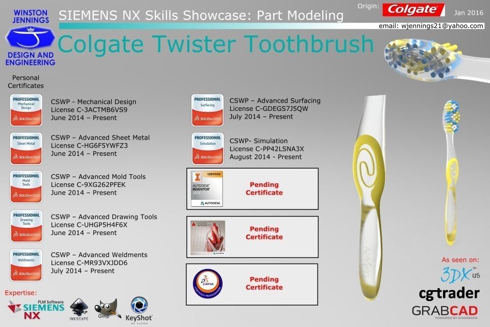 SIEMENS NX Skills Showcase - Colgate Twister Toothbrush free 3D model ...