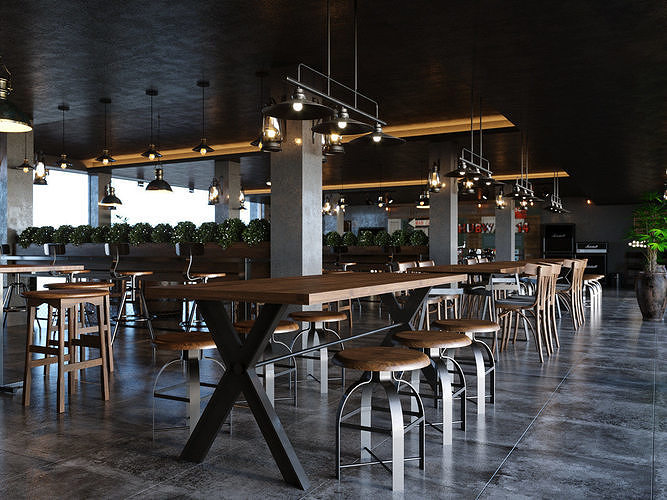 RusticPub Cafe Scene for 3ds Max Corona Render 3D model 3D model ...