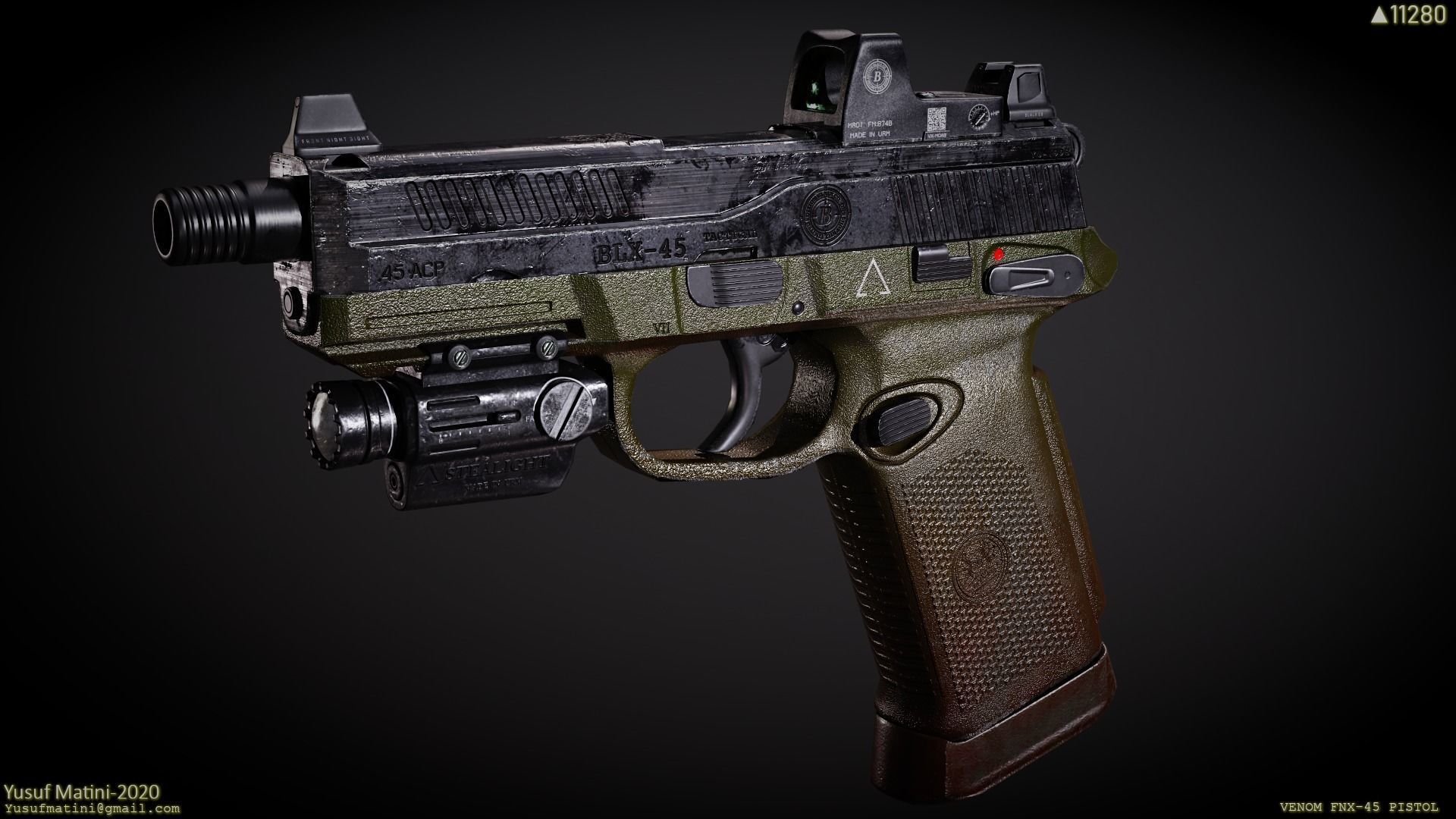 3D model FNX-45 Venom Pistol VR / AR / low-poly | CGTrader