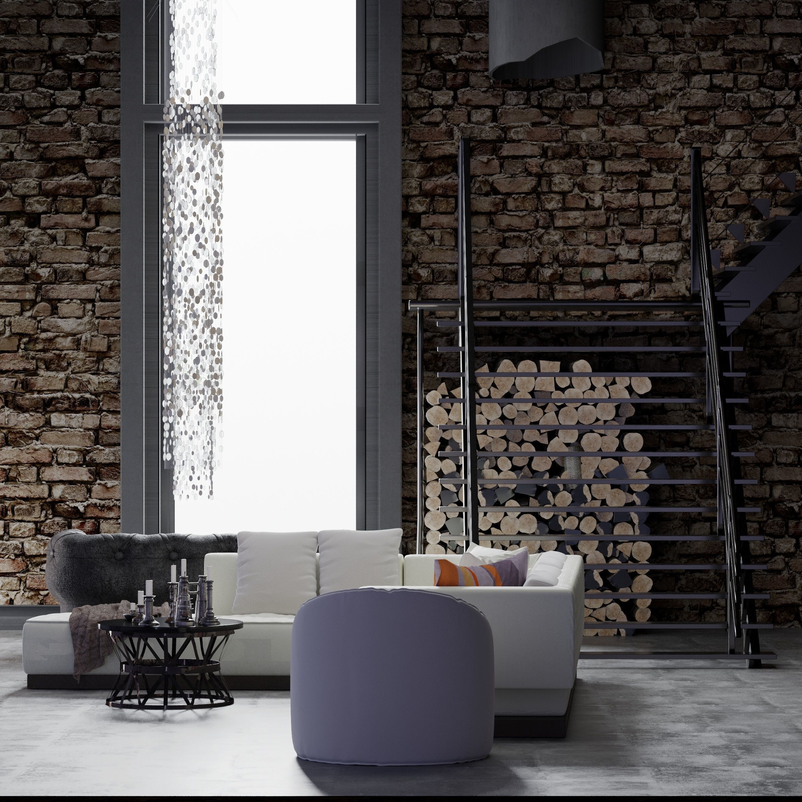 Living room in the loft house 3D model | CGTrader