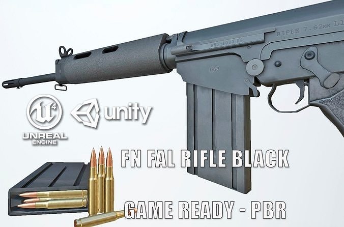 3D model PBR FN FAL Rifle Black VR / AR / low-poly | CGTrader