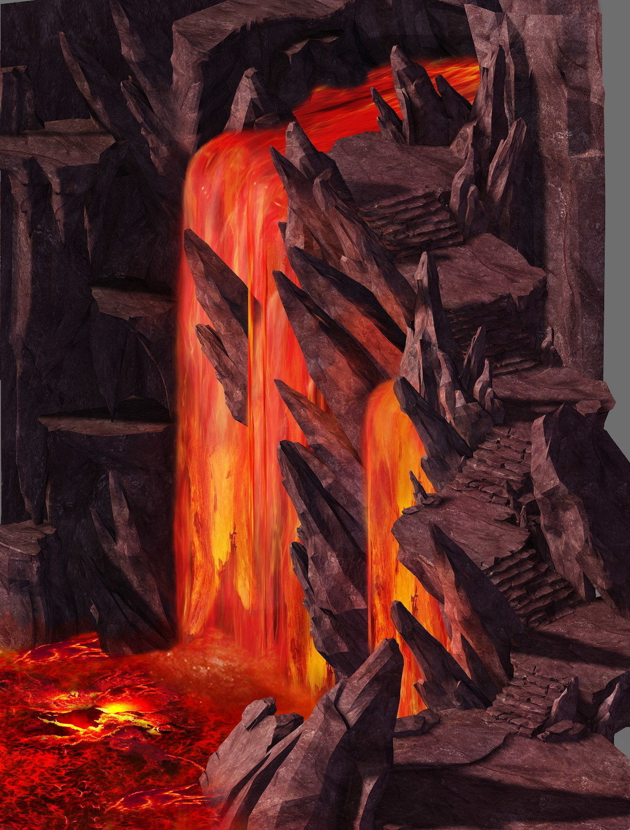 architectural Game model - lava on the volcanic lava