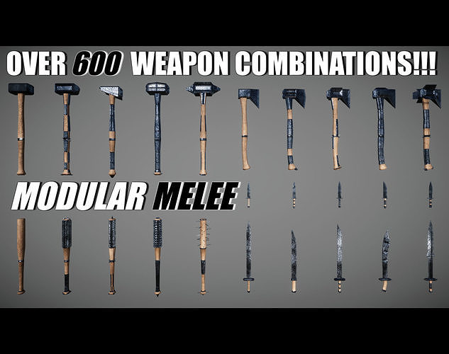 3D model Modular Melee - All Weapons Pack VR / AR / low-poly | CGTrader