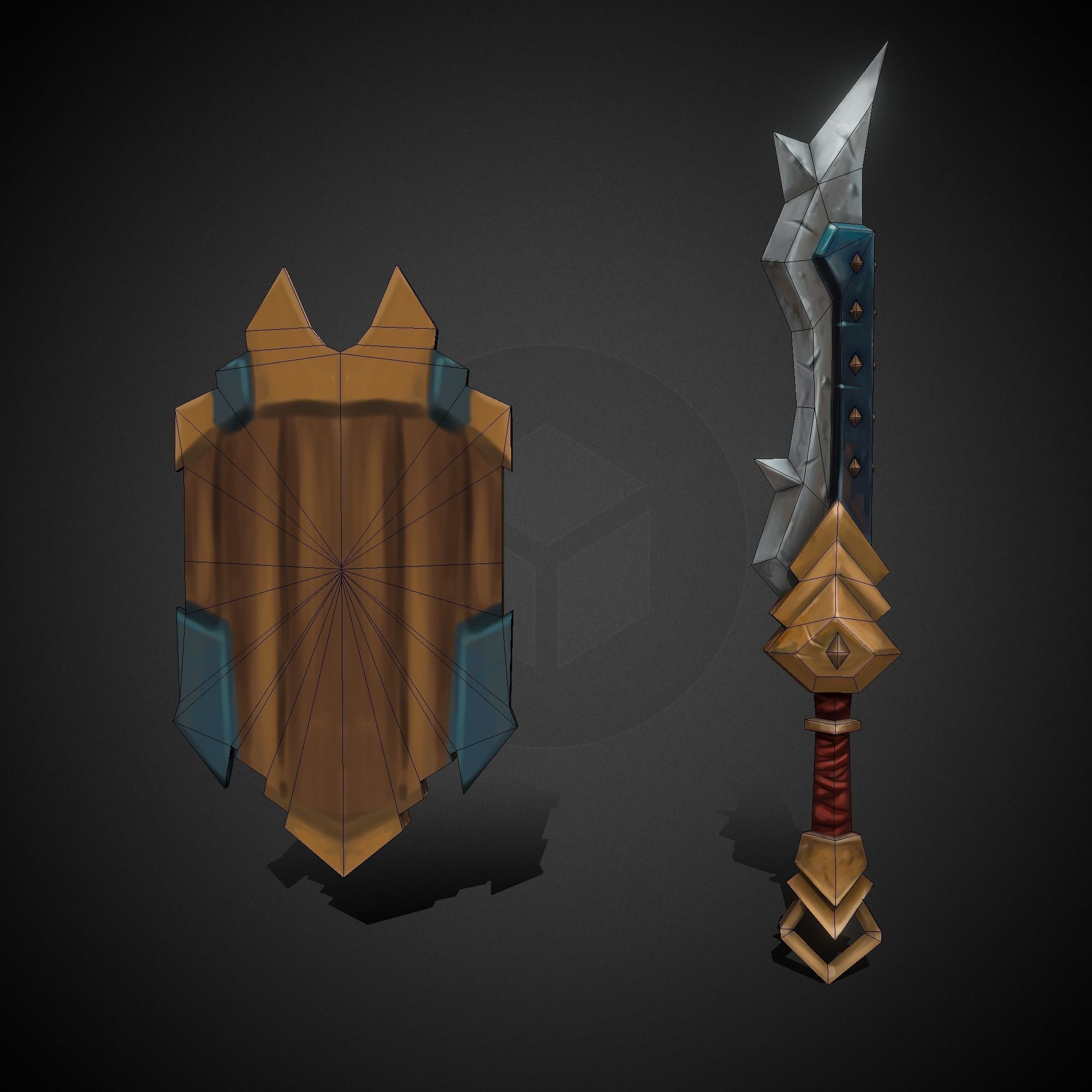 3D model Stylized Sword and Shield Weapons Game-Ready Low-Poly VR / AR ...