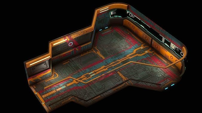 3D model Low poly sci fi modular room environment part1 VR / AR / low ...