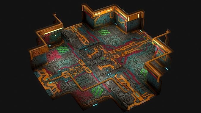 3D model Low poly sci fi modular room environment part3 VR / AR / low ...