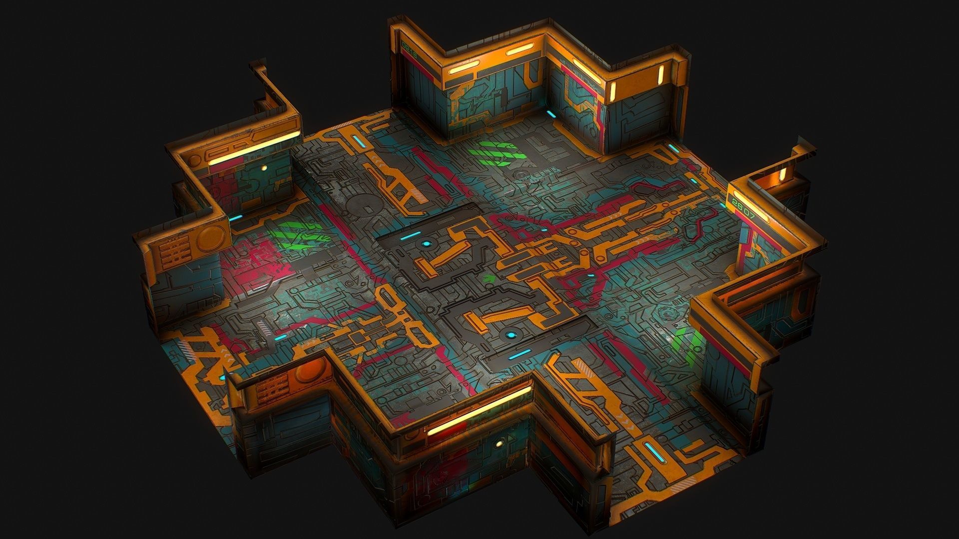 3D model Low poly sci fi modular room environment part3 VR / AR / low ...