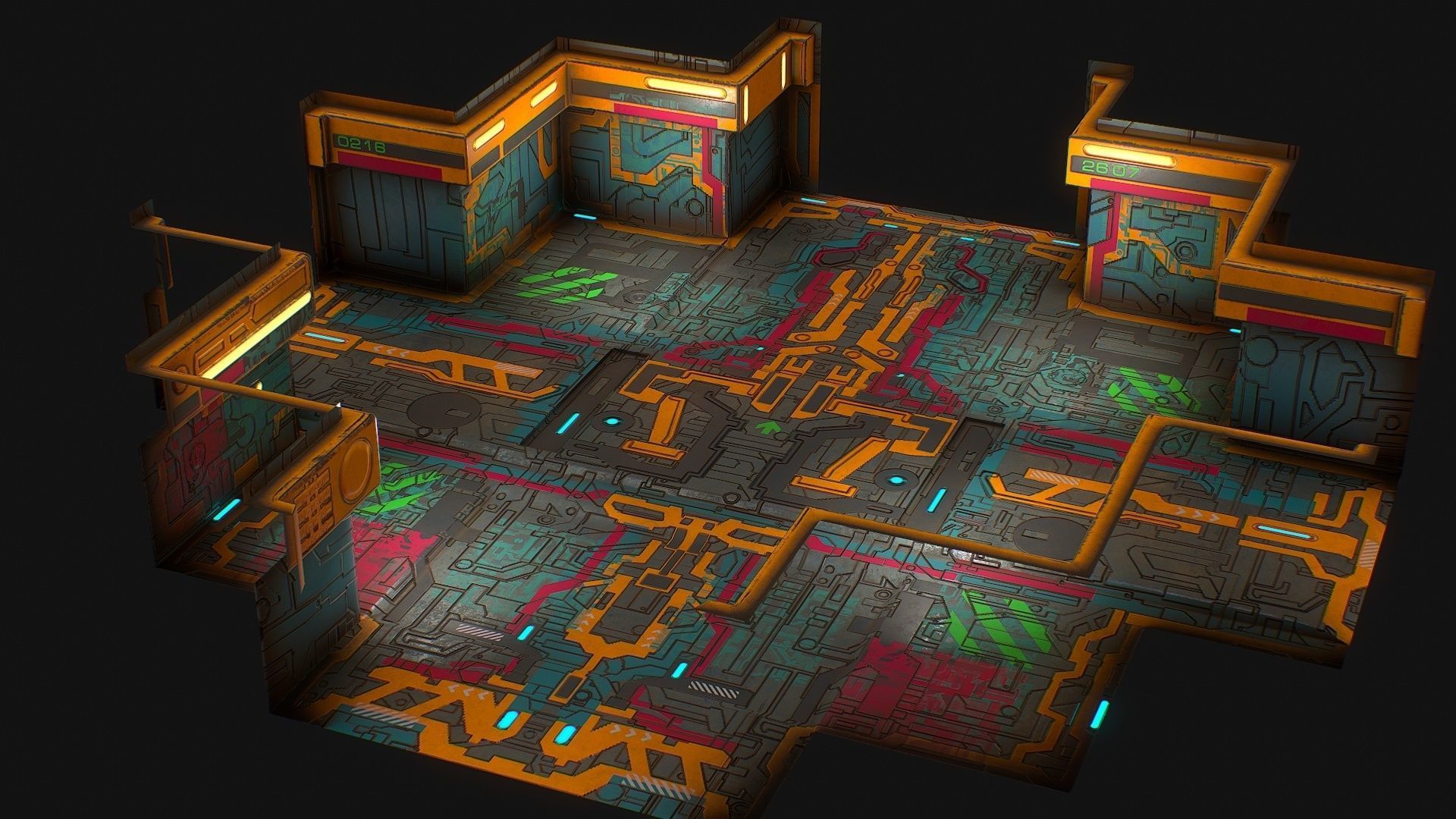 3D model Low poly sci fi modular room environment part3 VR / AR / low ...