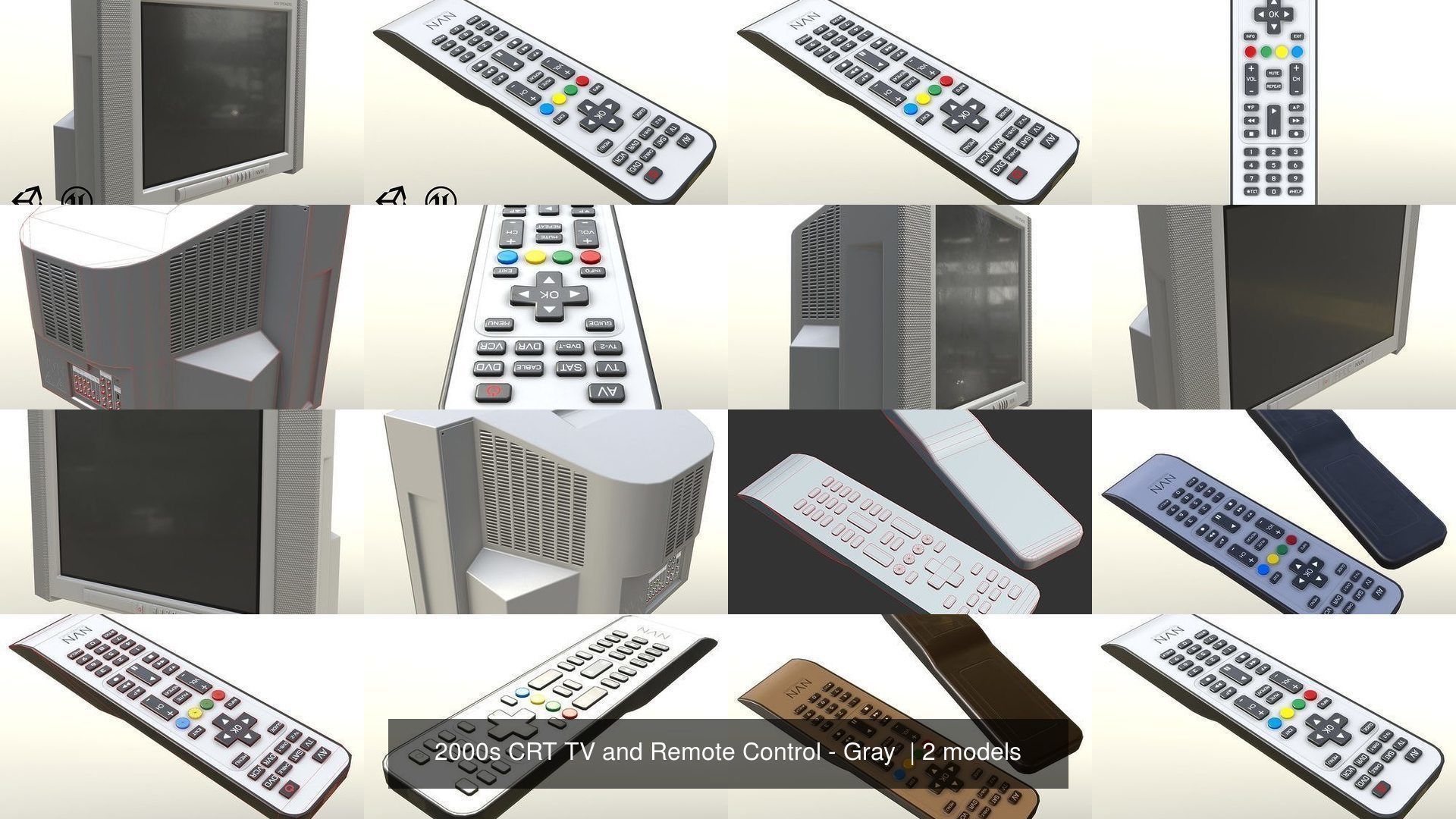 2000s CRT TV and Remote Control - Gray 3D Model Collection | CGTrader