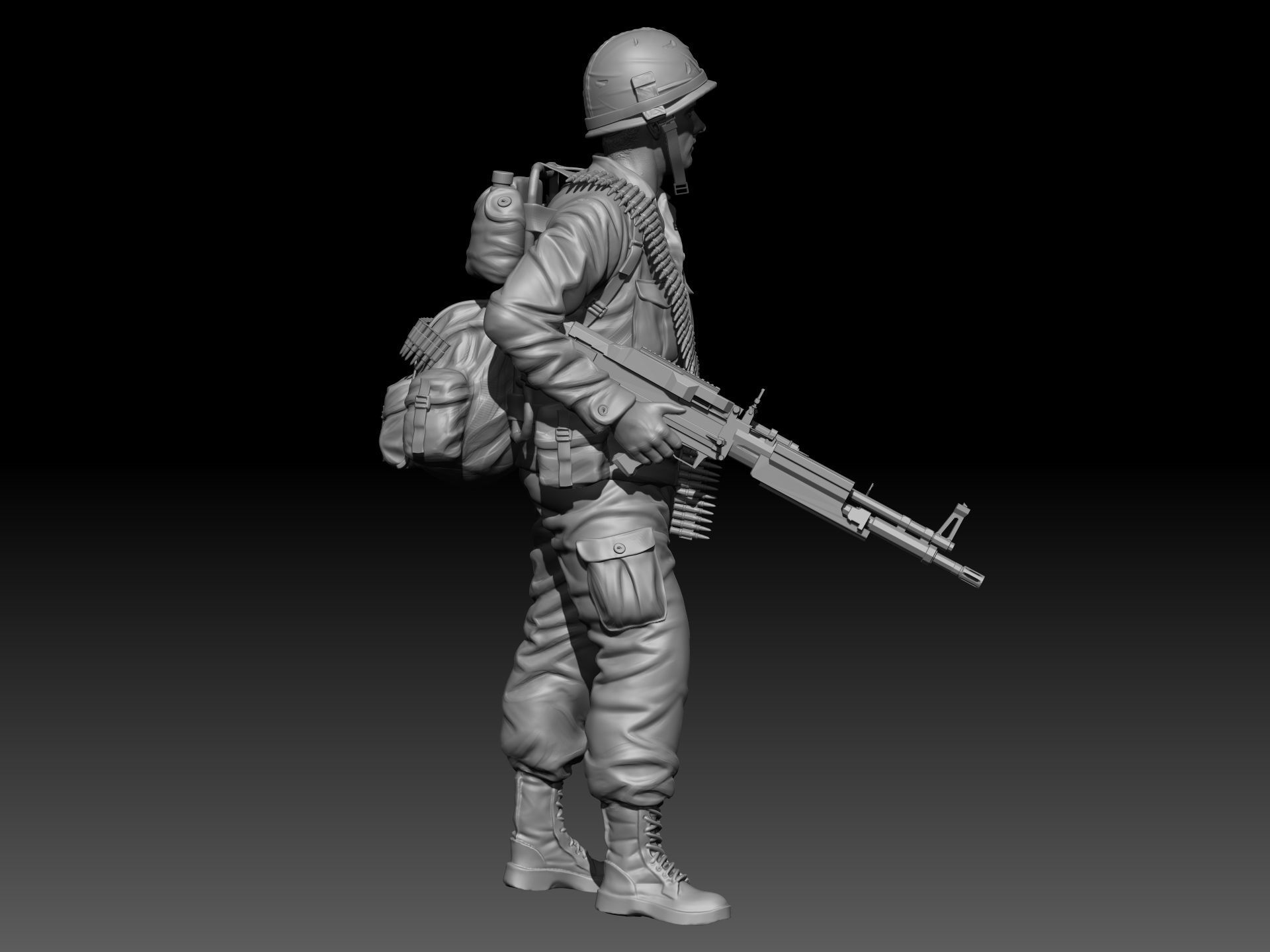 USA soldier with machine gun 1960 3D model 3D printable | CGTrader