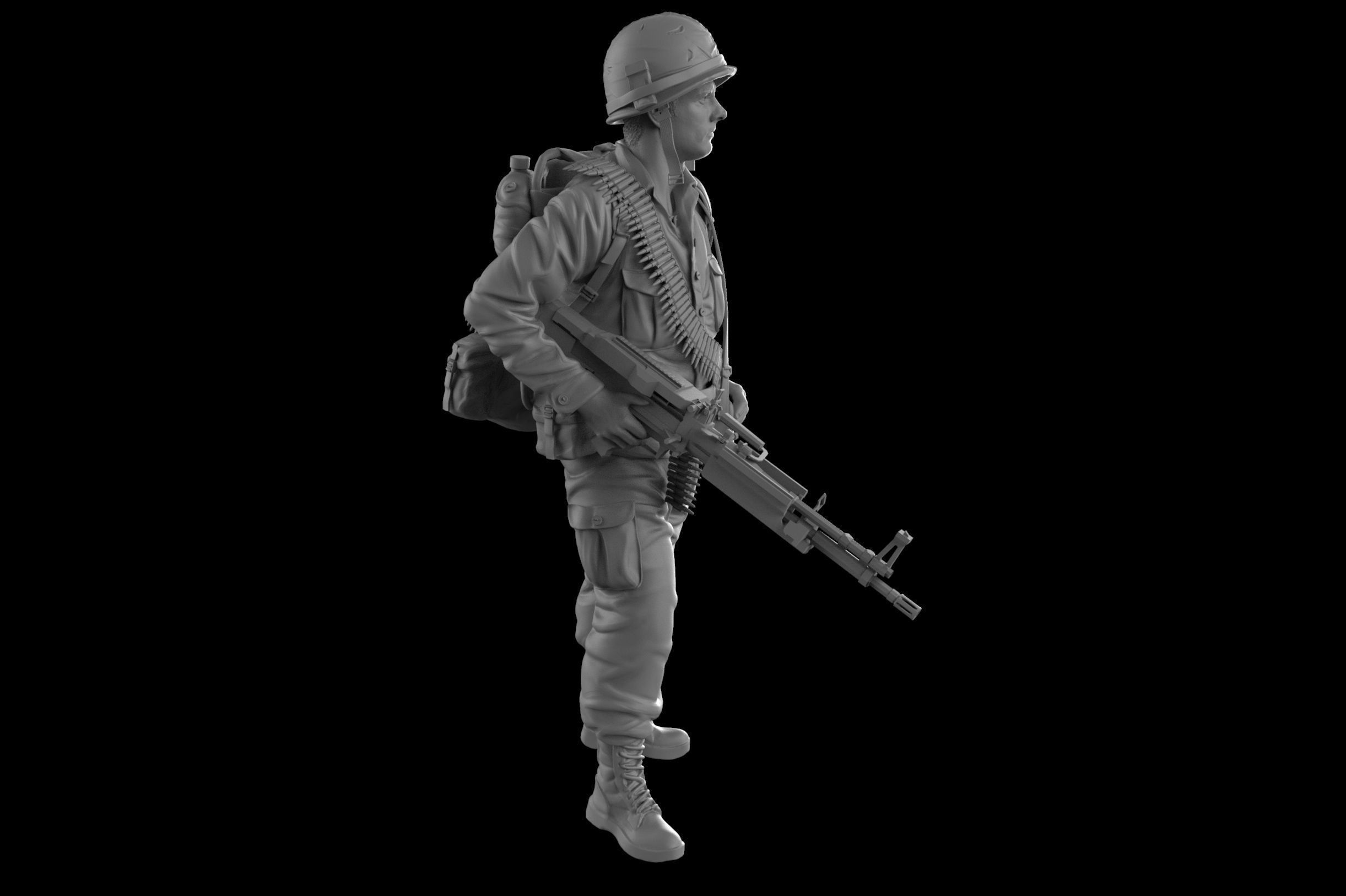USA soldier with machine gun 1960 3D model 3D printable | CGTrader