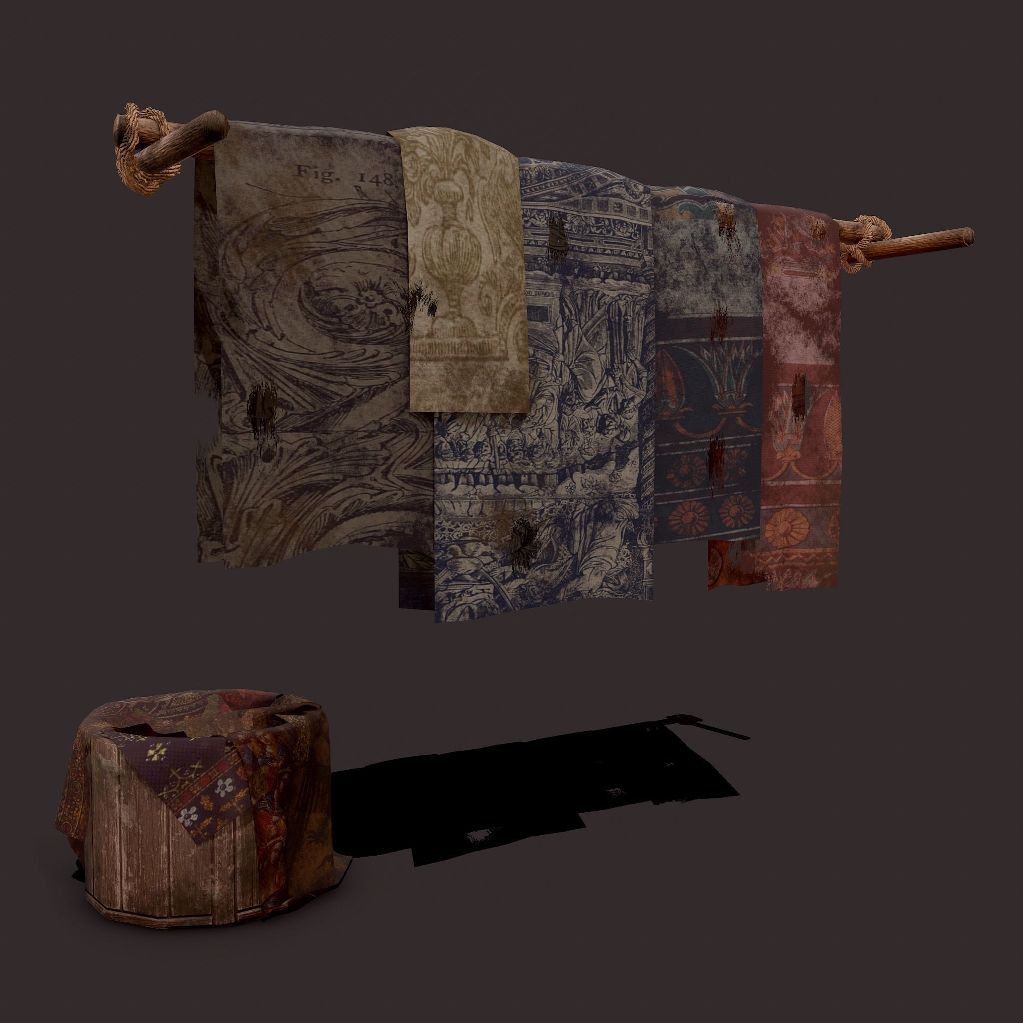 3D Model Collection Medieval Blanket Bucket and Hanger VR / AR / low ...