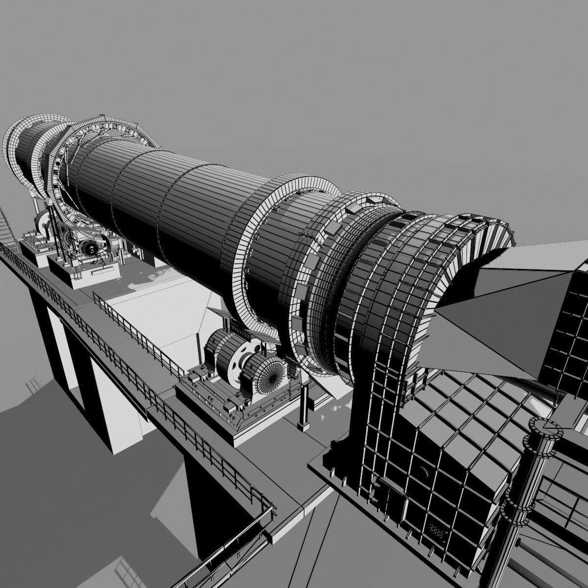rotary kiln furnace and annular cooler 3D model rigged | CGTrader