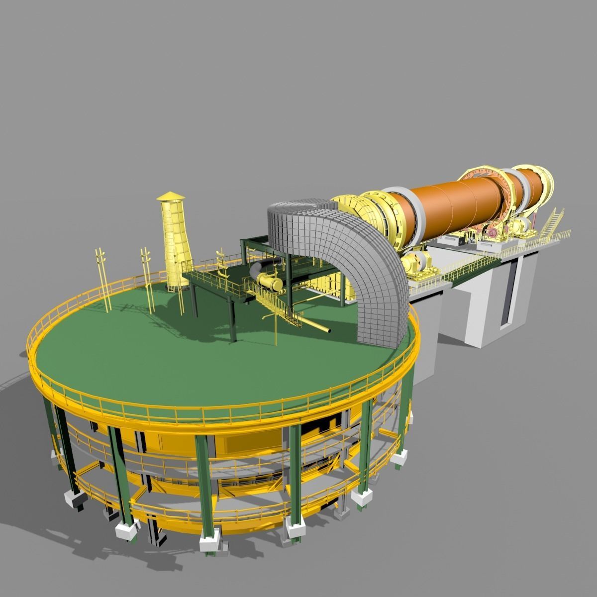 rotary kiln furnace and annular cooler 3D model rigged | CGTrader