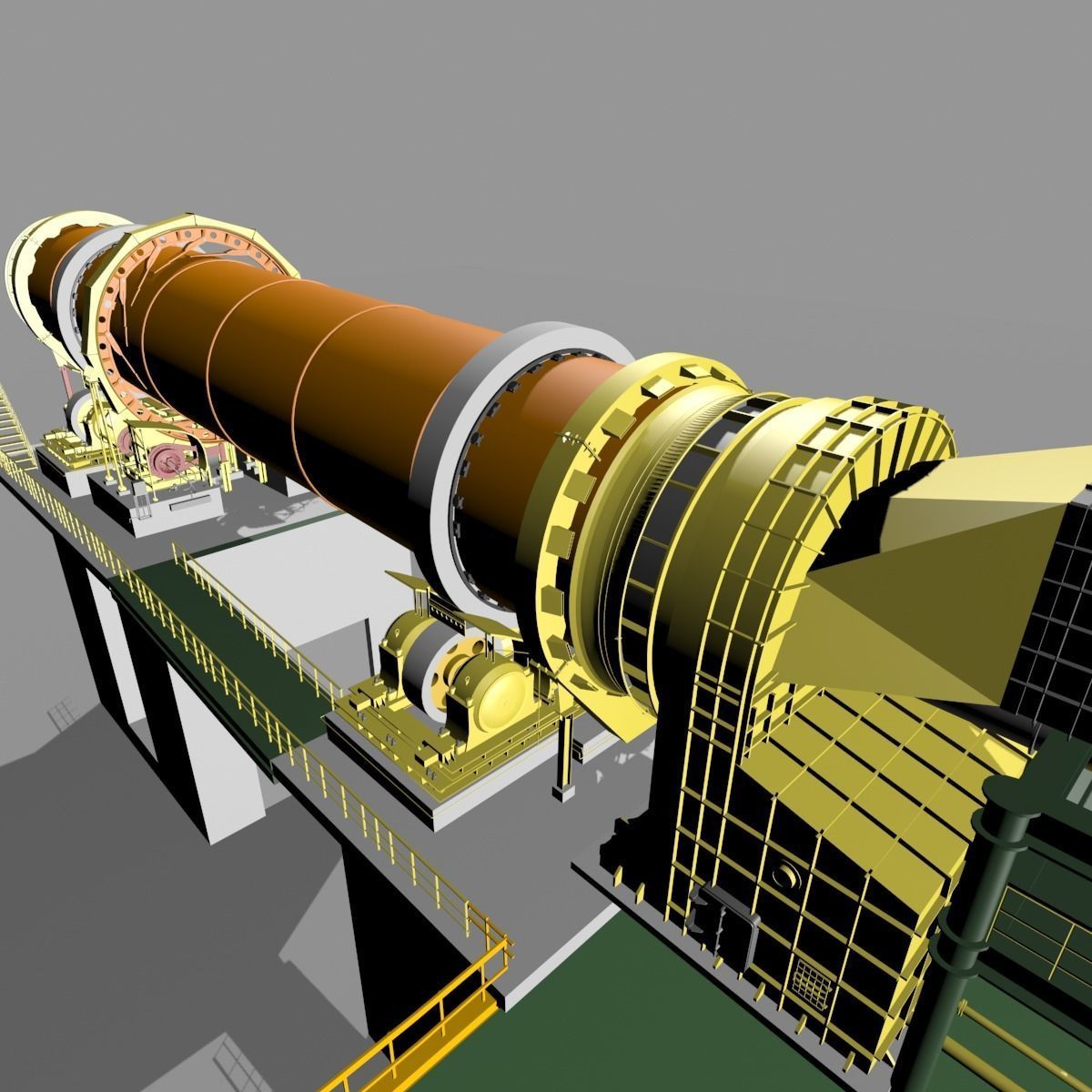 rotary kiln furnace and annular cooler 3D model rigged | CGTrader