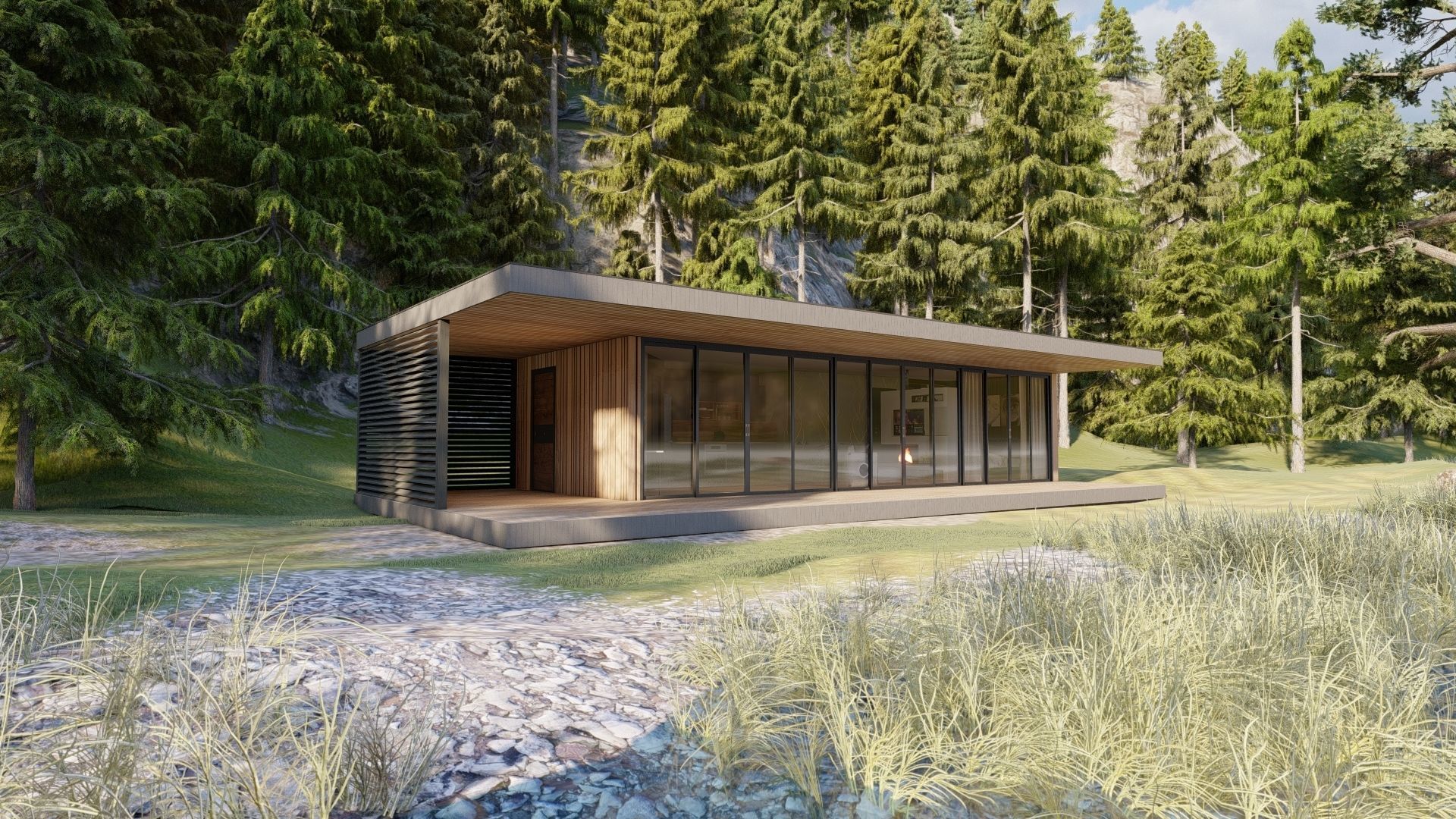 3D model modern mobile home tiny house vacation house on 44m2 VR / AR ...