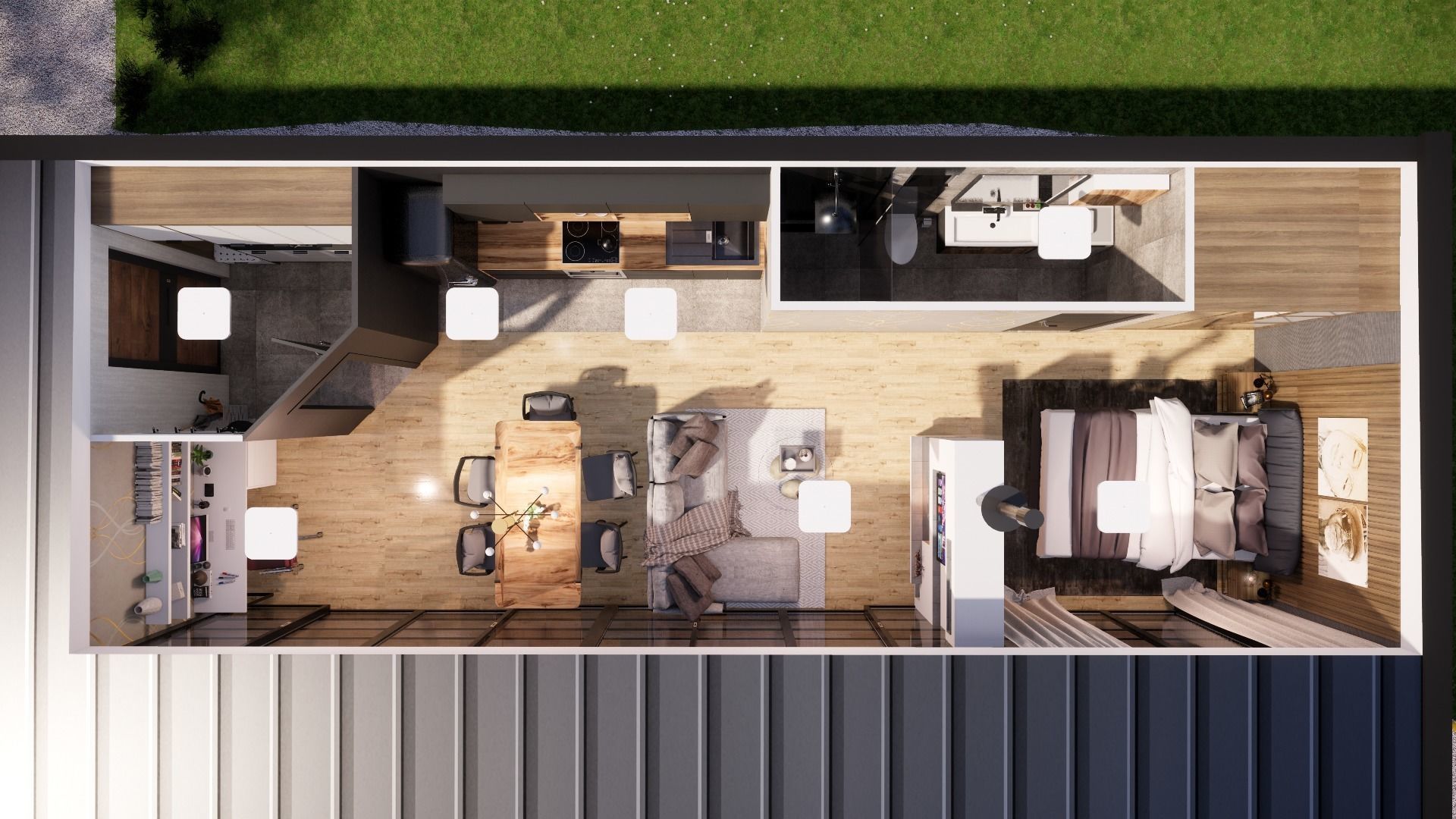 3D model modern mobile home tiny house vacation house on 44m2 VR / AR ...