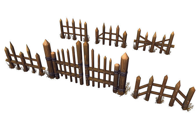 3D model Wooden Fence Set 01 - Low Poly Hand Painted VR / AR / low-poly ...