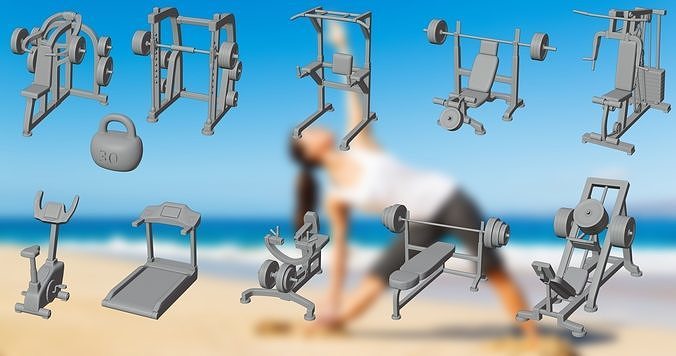 Gym-3d print gym equipment on beach 3D model 3D printable | CGTrader