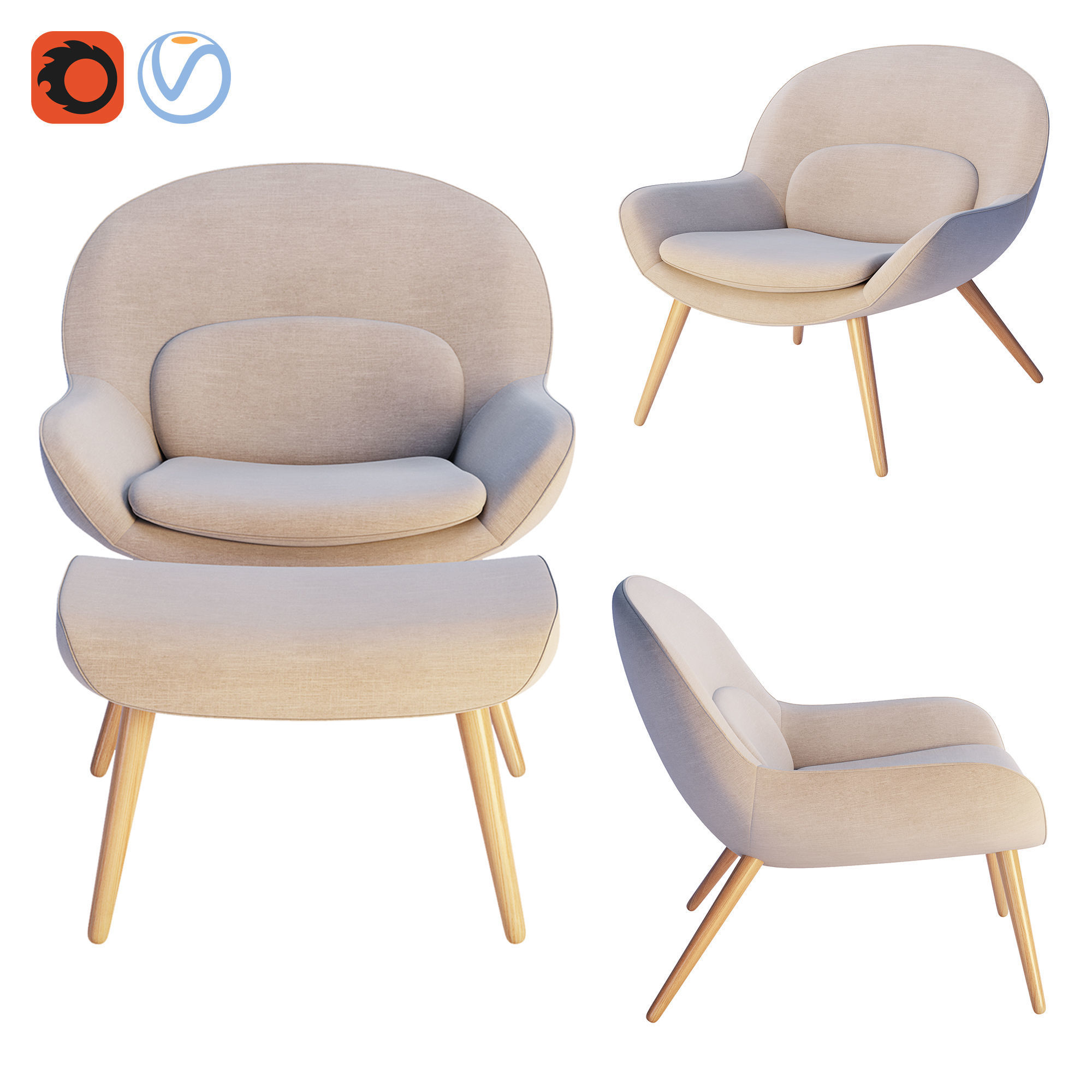 Steelcase x Bolia - Philippa Armchair and Pouf 3D model | CGTrader