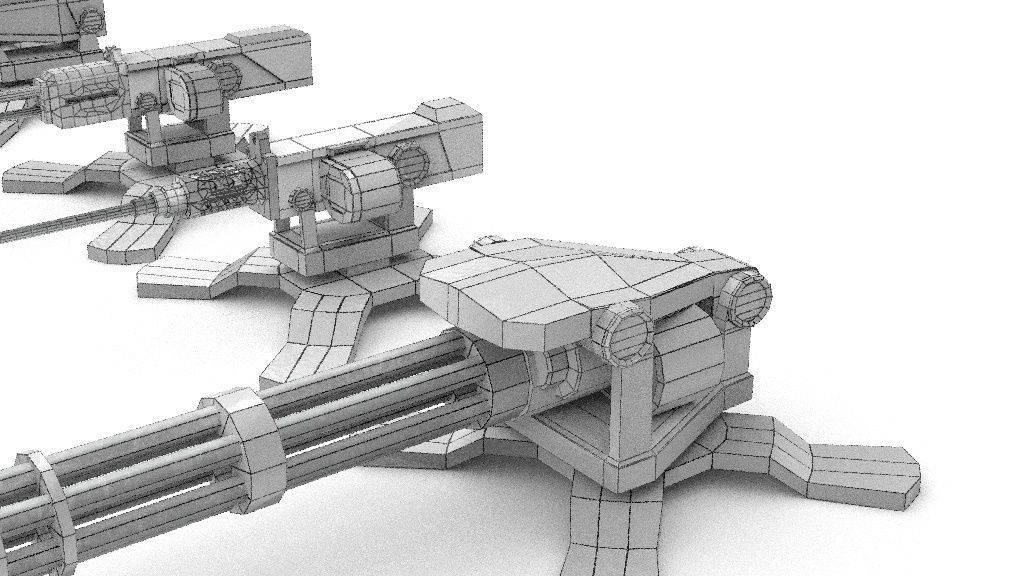 3D model Automatic turret gun PBX animated set VR / AR / low-poly ...