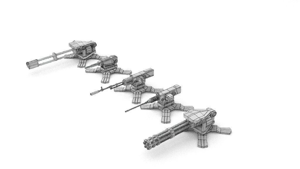 3D model Automatic turret gun PBX animated set VR / AR / low-poly ...