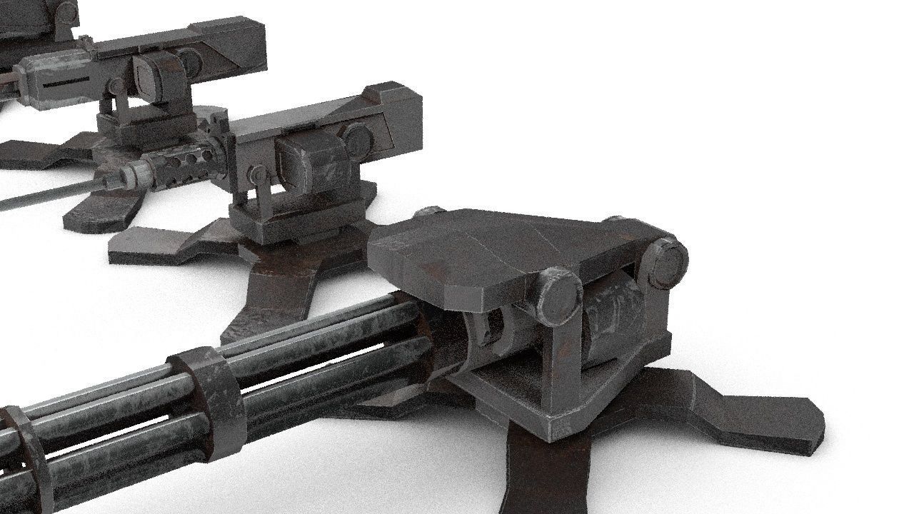 3D model Automatic turret gun PBX animated set VR / AR / low-poly ...