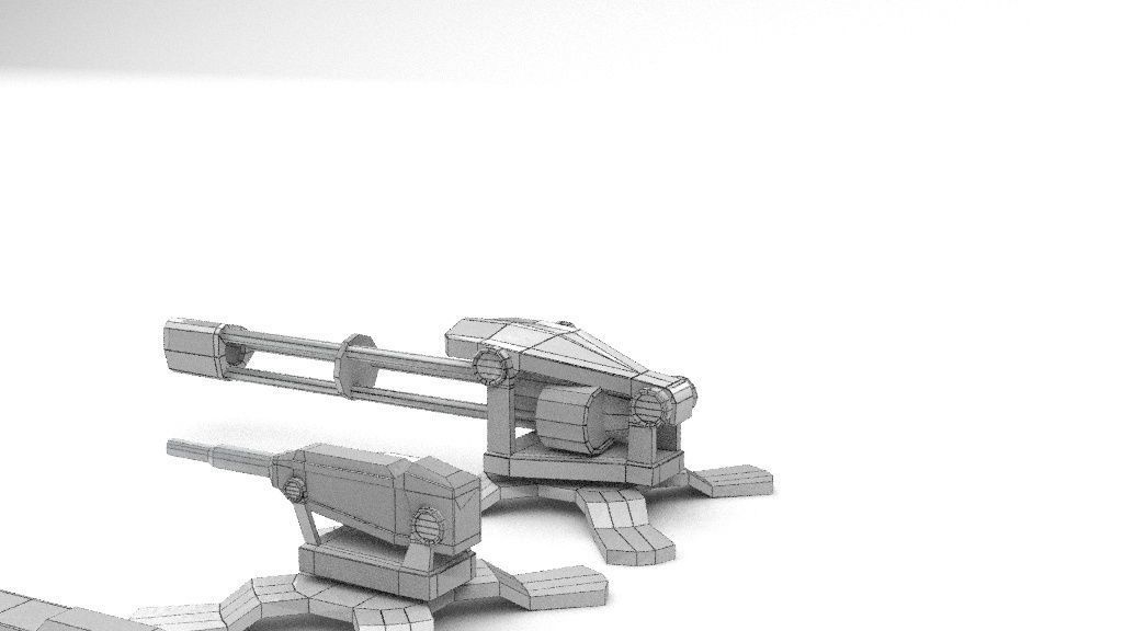 3D model Automatic turret gun PBX animated set VR / AR / low-poly ...
