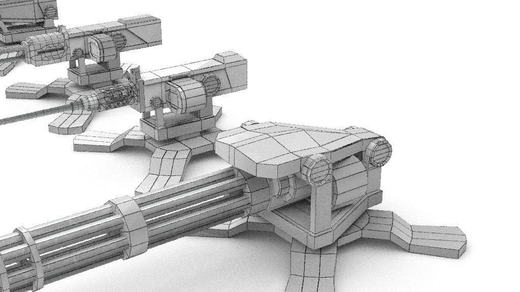 3D model Automatic turret gun PBX animated set VR / AR / low-poly ...