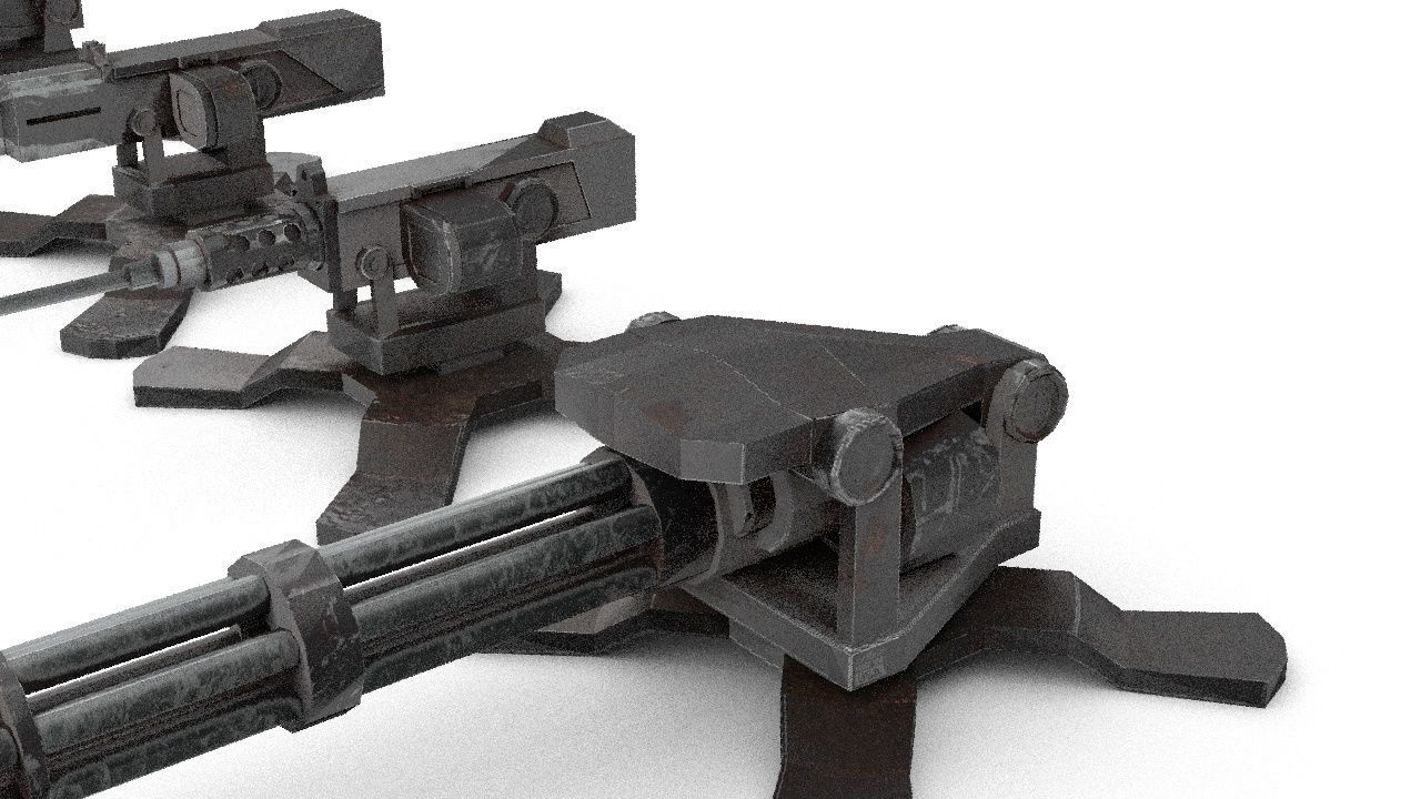 3D model Automatic turret gun PBX animated set VR / AR / low-poly ...