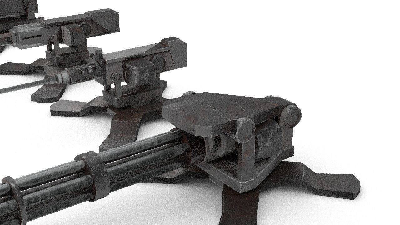 3D model Automatic turret gun PBX animated set VR / AR / low-poly ...
