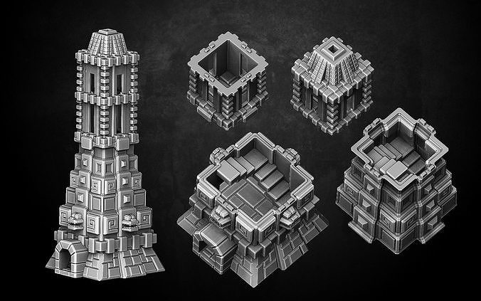 Heresylab - Fantasy Tower Aztec 3D model 3D printable | CGTrader