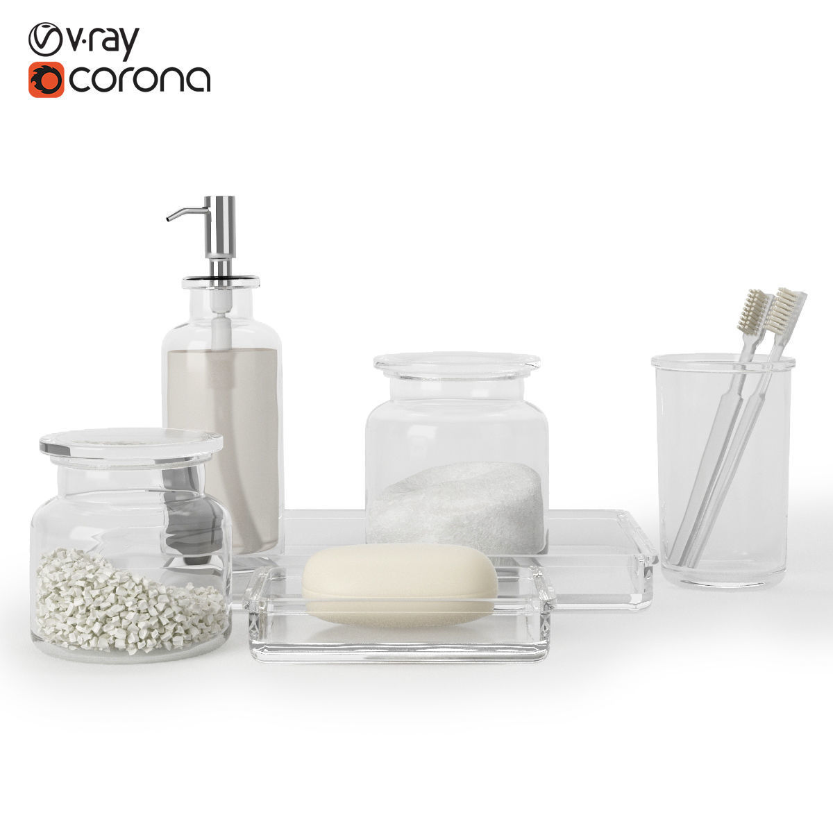 Restoration Hardware Pharmacy Clear Glass Bath Accessories 3D model ...