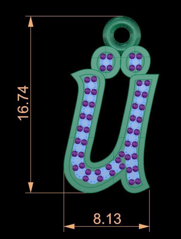 Alphabets Big Turkish U Letter Pendant 3D model 3D printable | CGTrader