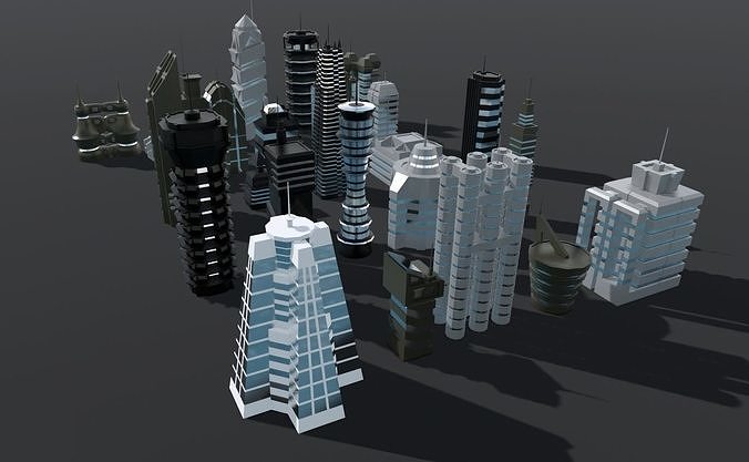 3D model Skyscraper - 25 Scifi low-poly KitBash model set VR / AR / low ...