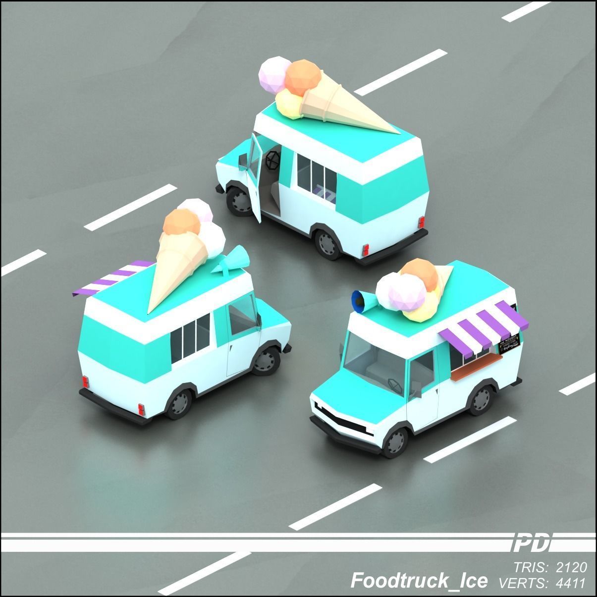 3D model Stylized lowpoly vehicle pack with interior VR / AR / low-poly ...