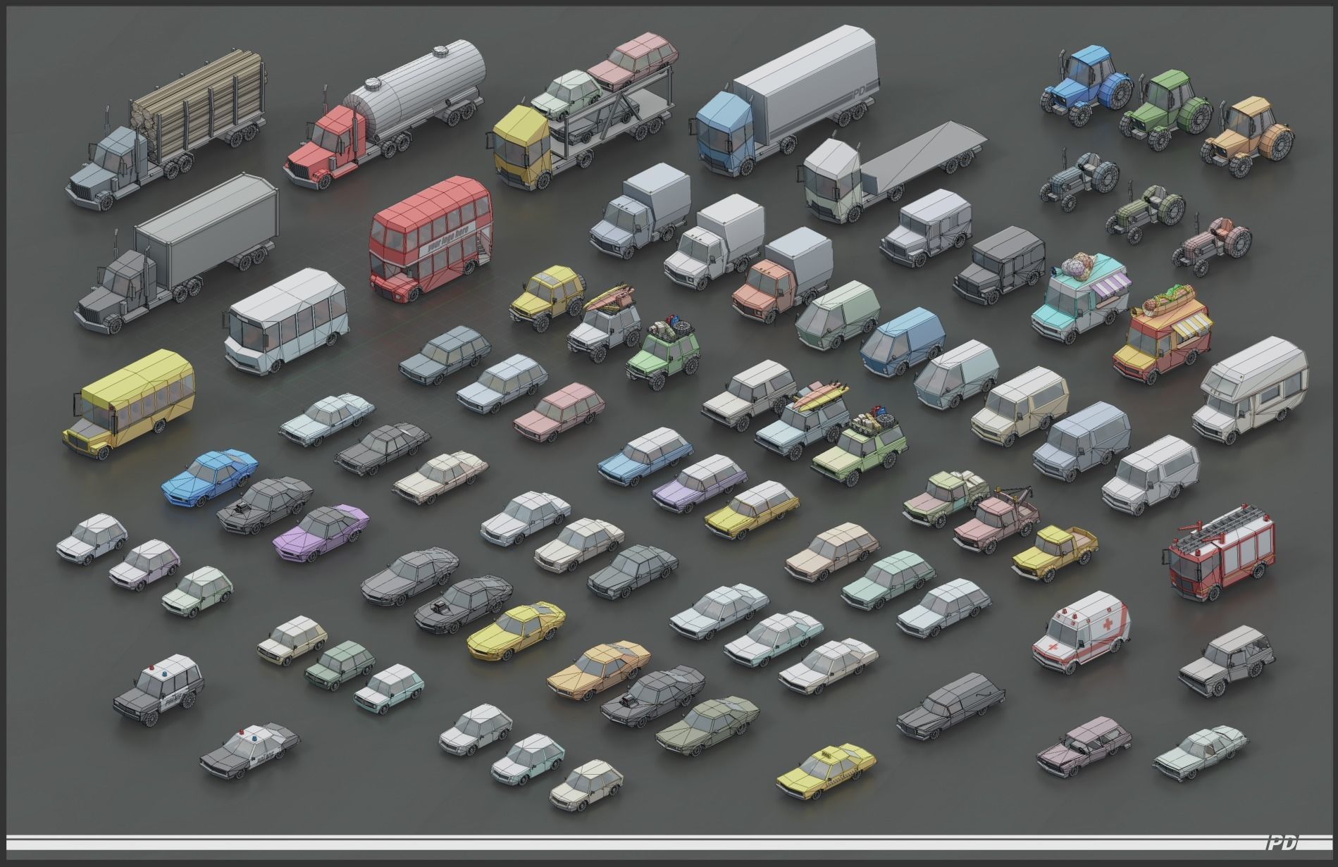 3D model Stylized lowpoly vehicle pack with interior VR / AR / low-poly ...