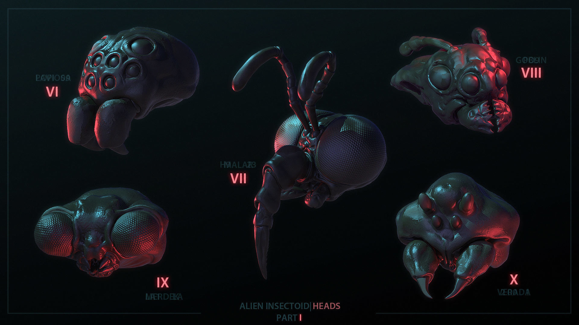 Alien Insectoid Heads - 32 IMM Brush - Part I 3D model | CGTrader