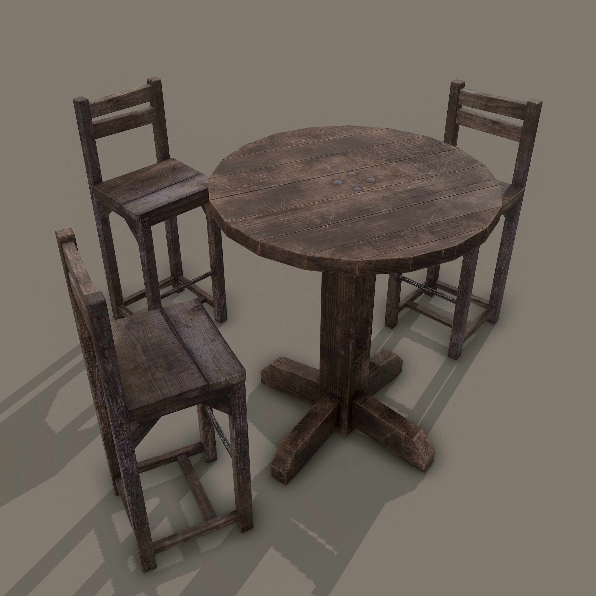 3D Model Collection Medieval Tavern Style High Table and Chairs VR / AR ...