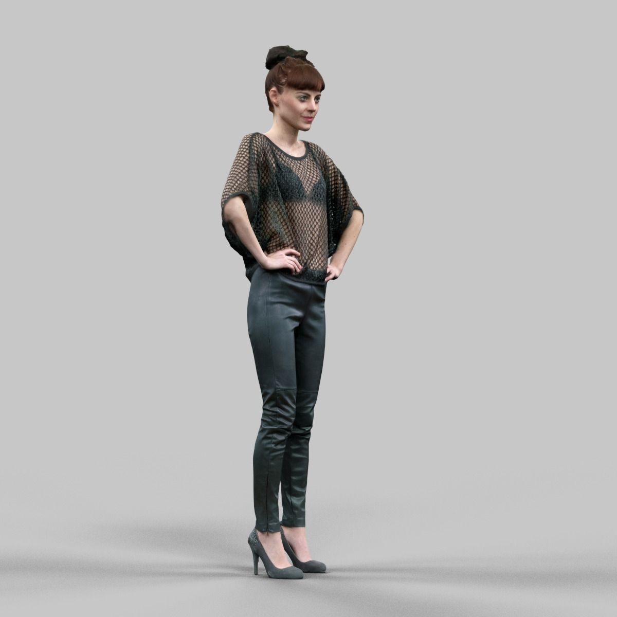 3D model Girl in fishnet top and leather posed VR / AR / low-poly ...