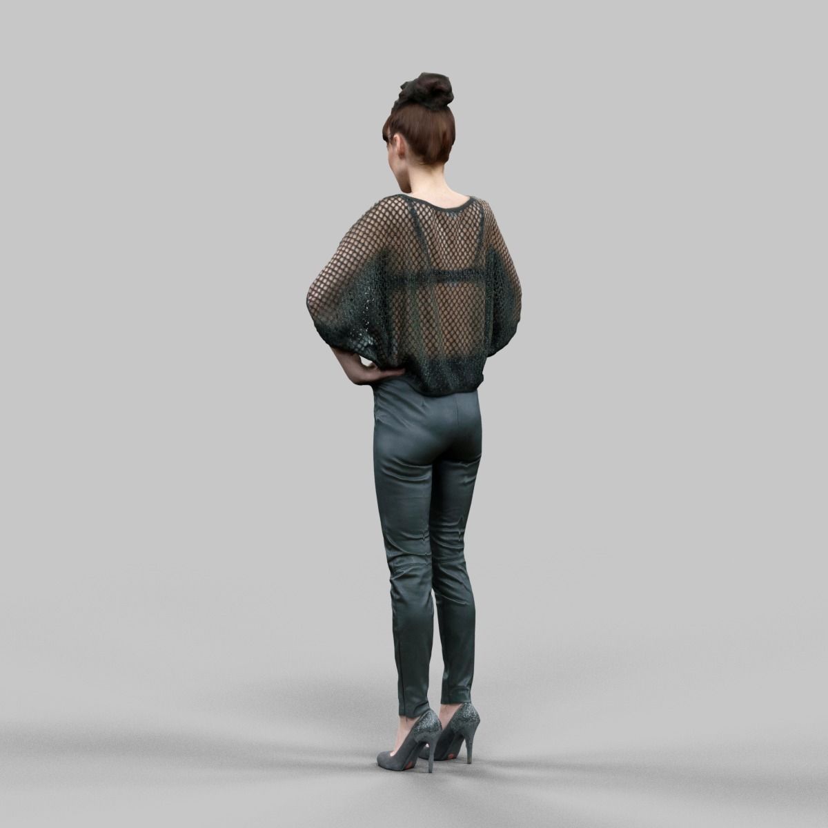 3D model Girl in fishnet top and leather posed VR / AR / low-poly ...