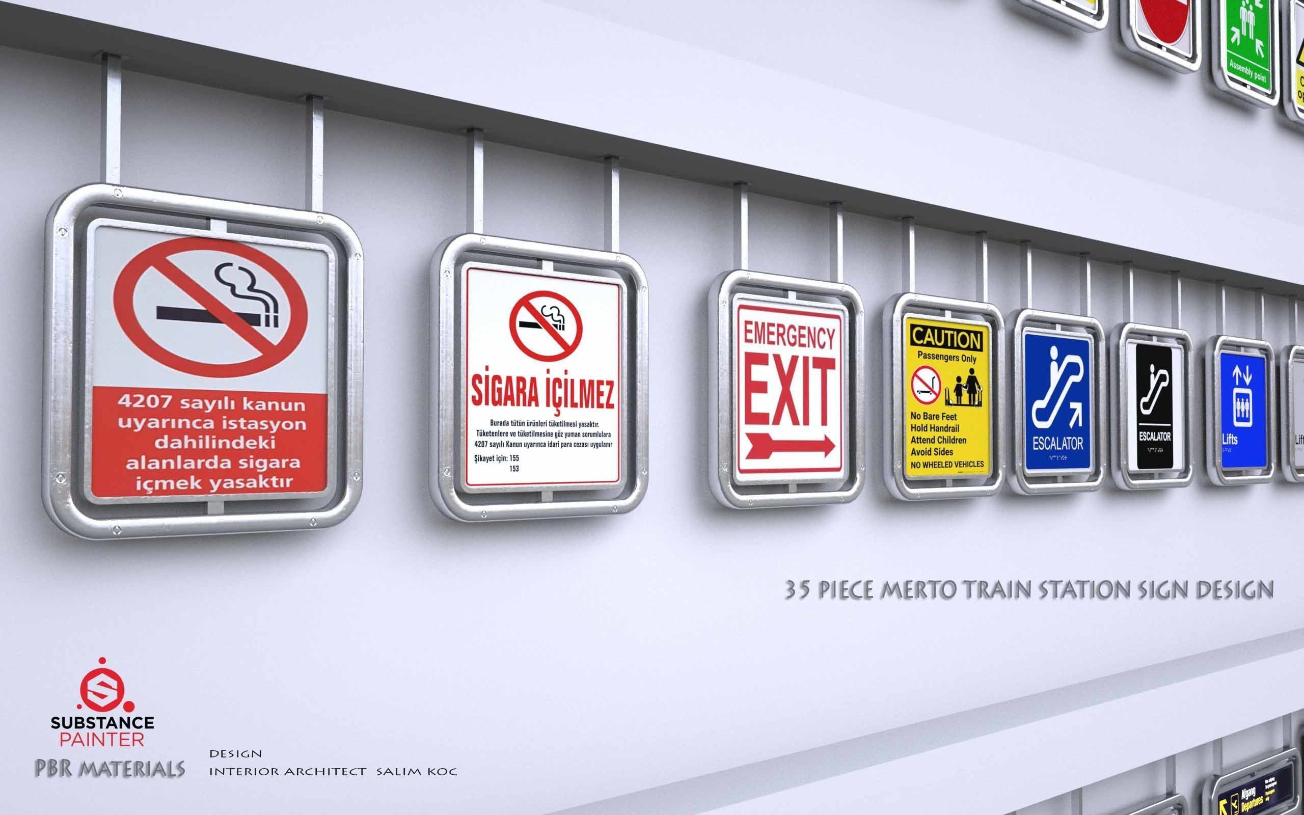 3D model Train and Metro Station Direction Sign 35 GRAIN VR / AR / low ...
