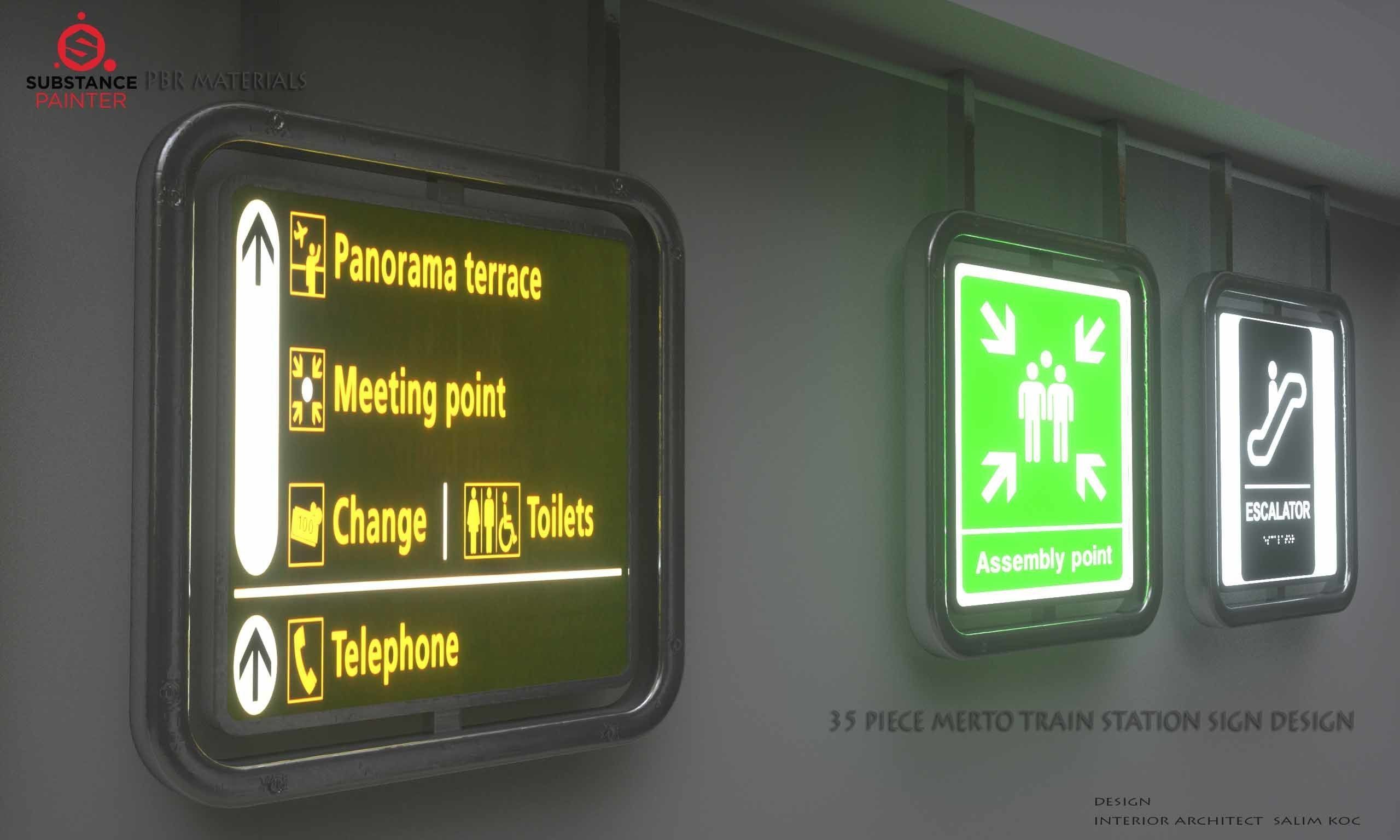 3D model Train and Metro Station Direction Sign 35 GRAIN VR / AR / low ...