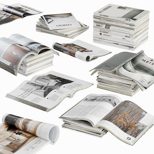 Opened magazines stack set 3D model | CGTrader
