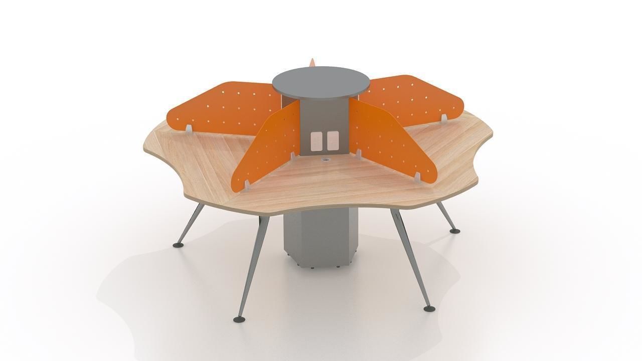 circle desk office 5 persons 3D model | CGTrader