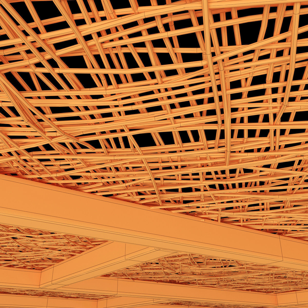 Ceiling diagonal wood thin branch beam n3 3D model | CGTrader