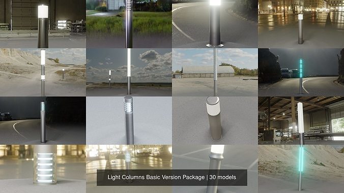 3D Model Collection Low-Poly Light Columns Basic Version Package VR ...