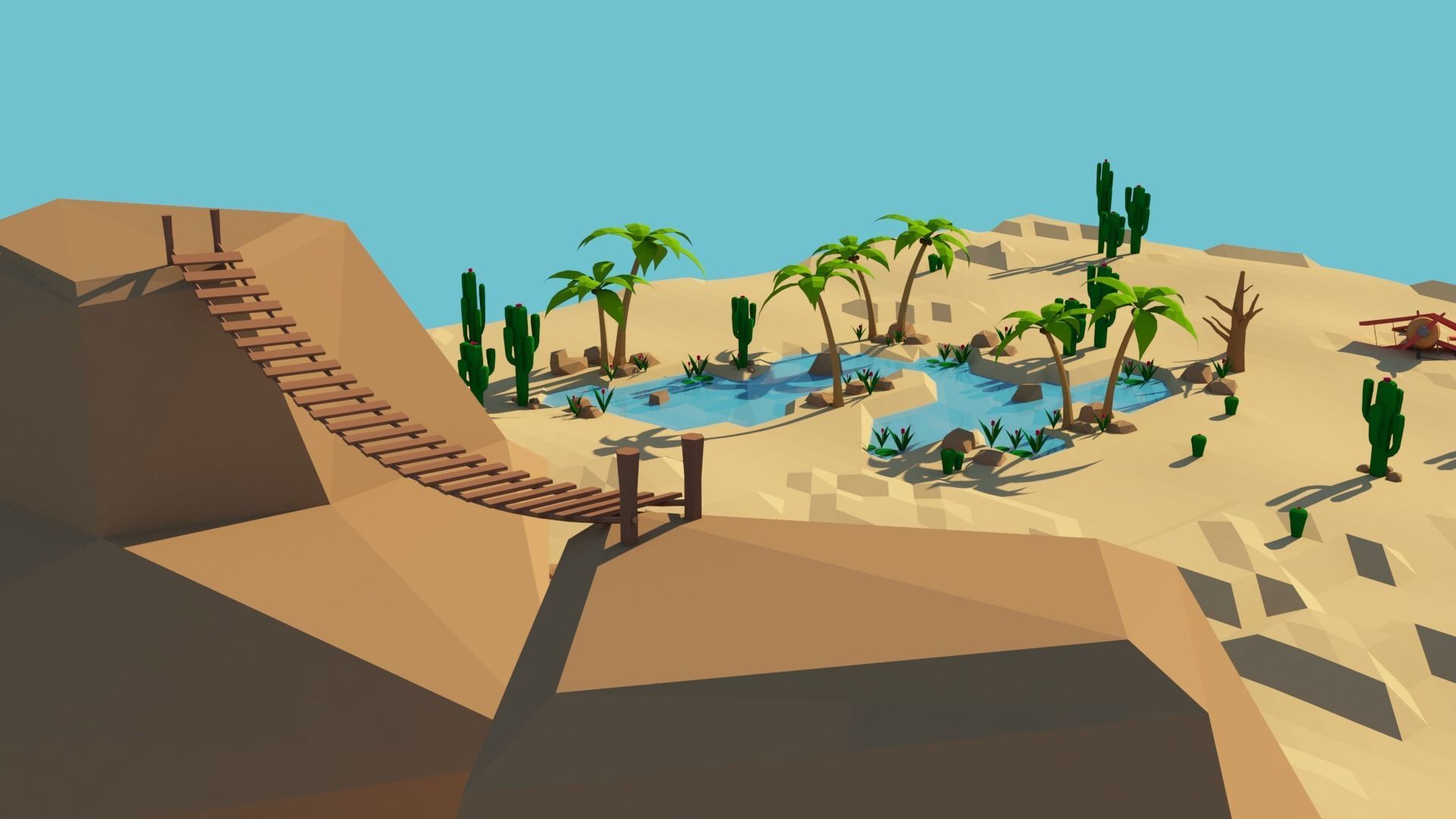 3D model Lowpoly Desert Game Environment Assets - Oasi 3d models VR ...